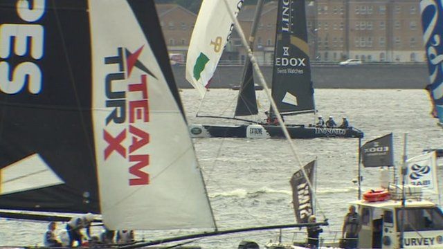 Extreme sailing racing takes to water in Cardiff Bay - BBC News