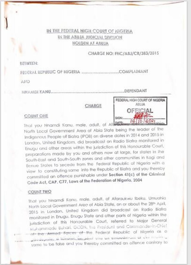 Nnamdi Kanu's seven count charge: Ebubo asaa ọhụrụ Gọọmentị Naijiria ji akpụpụ Nnamdi Kanu ...