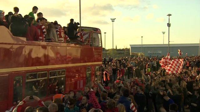 Fans celebrate Doncaster Rovers Championship promotion - BBC News