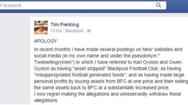 Lawyer's web comments apology to Owen and Karl Oyston - BBC News