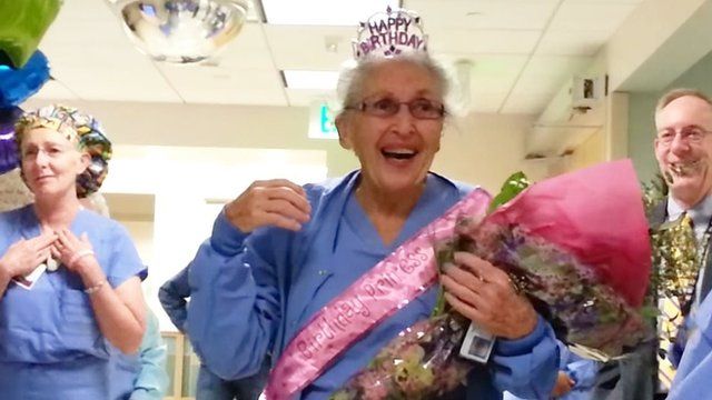 US nurse Florence Rigney marks 90th birthday at work - BBC News