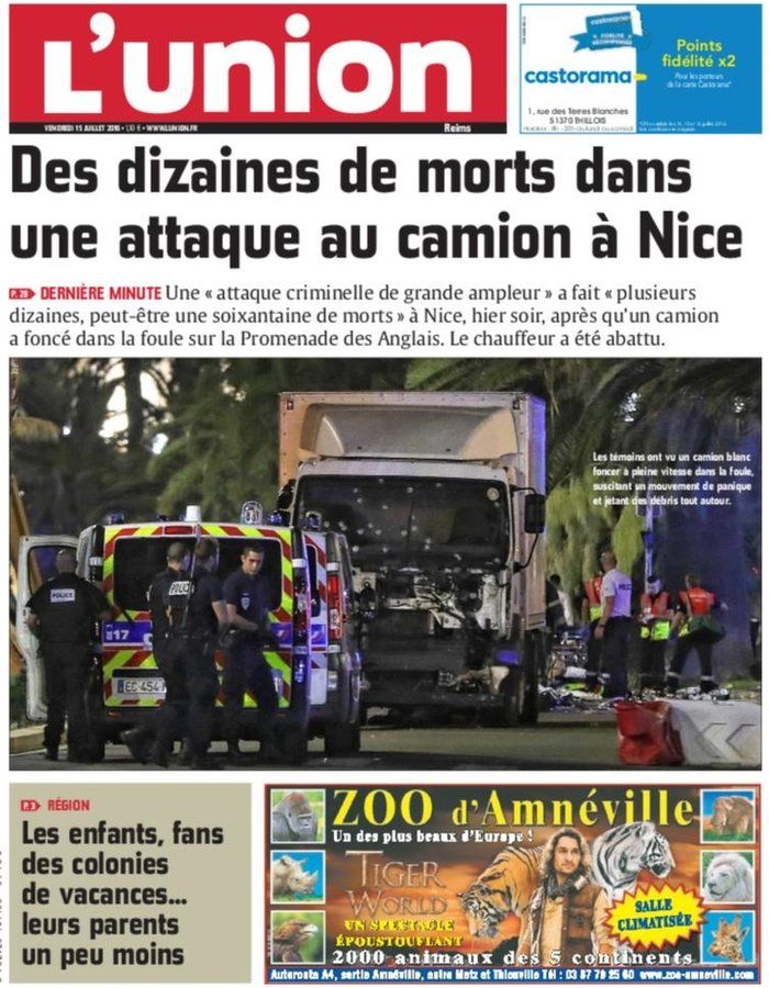 Nice attack: French front pages stunned by Bastille Day horror - BBC News