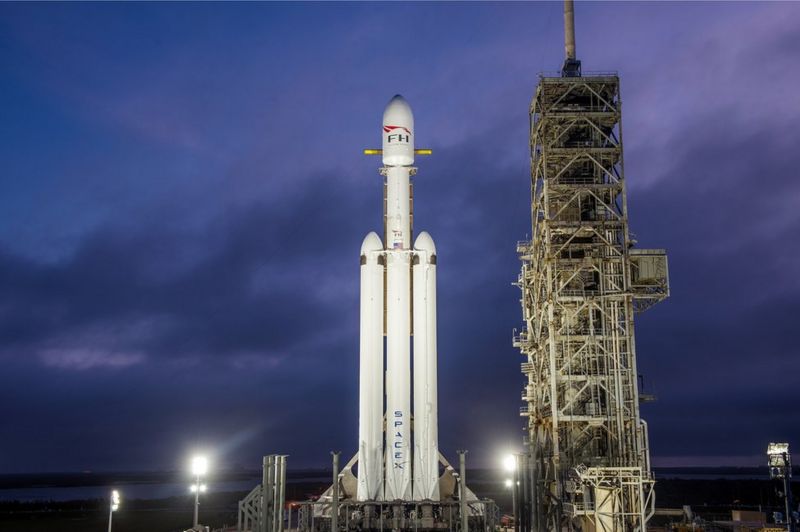 Elon Musk's huge Falcon Heavy rocket set for launch - BBC News