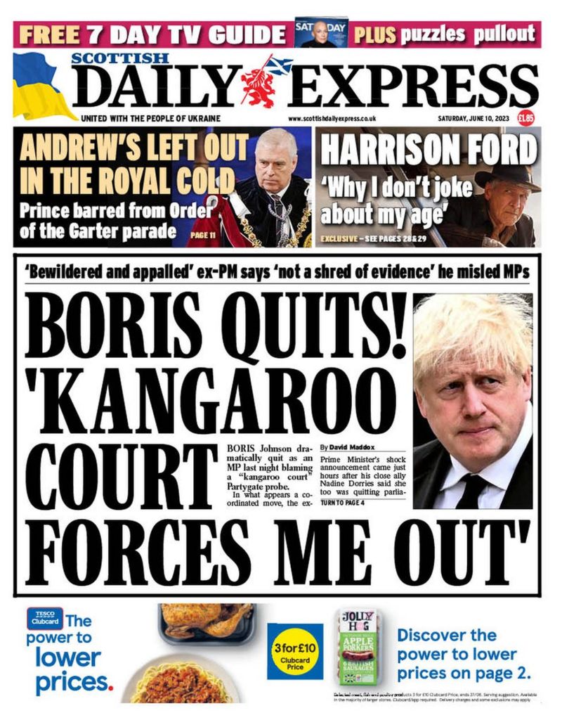 Saturday's papers: 'Party's over' as Boris Johnson quits 'in fury ... Saturday's papers: 'Party's over' as Boris Johnson quits 'in fury ...
