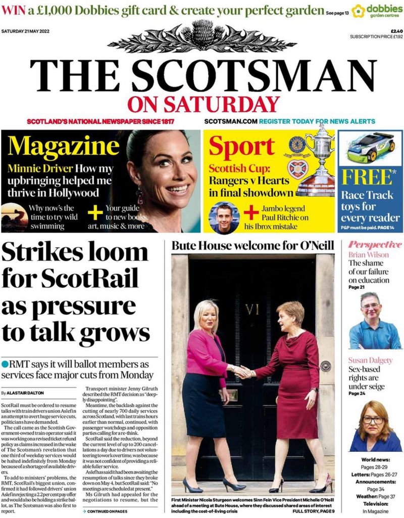 Scotland's papers: Strikes loom or ScotRail and Sunak riches - BBC News