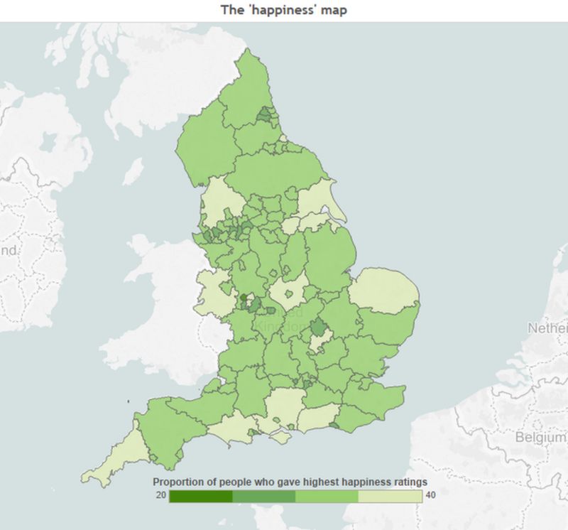 Most and least happy places revealed in major ONS report - BBC News