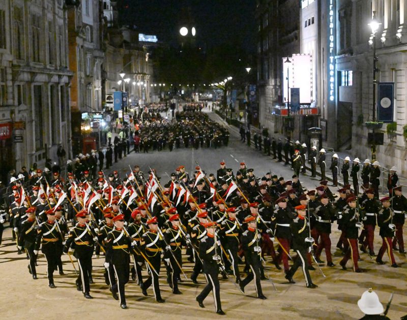 King Charles's coronation rehearsal lights up London night - BBC News
