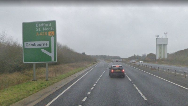A428 near Cambourne reopens after flooding - BBC News