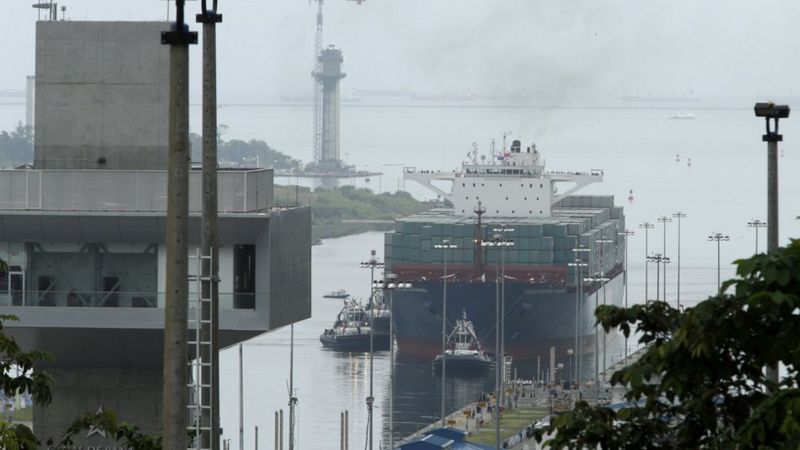 First voyage through expanded Panama canal - BBC News