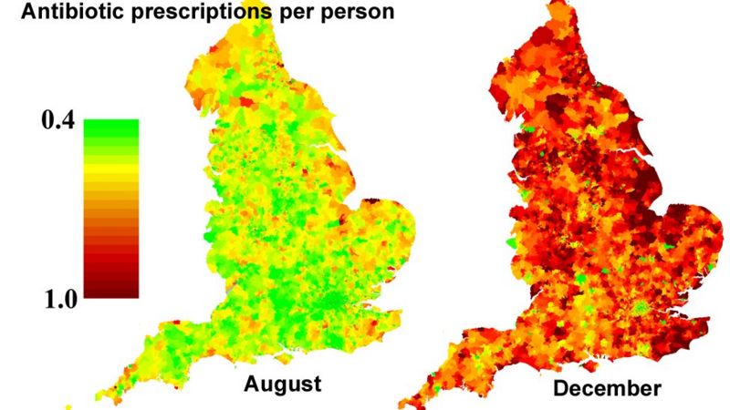 Antibiotic surge revealed by seasonal maps - BBC News