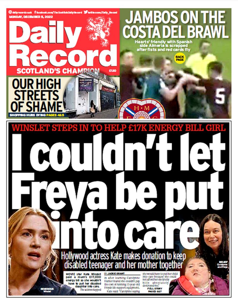 Scotland's papers: Kate Winslet's energy bill help and Scot shot dead ...