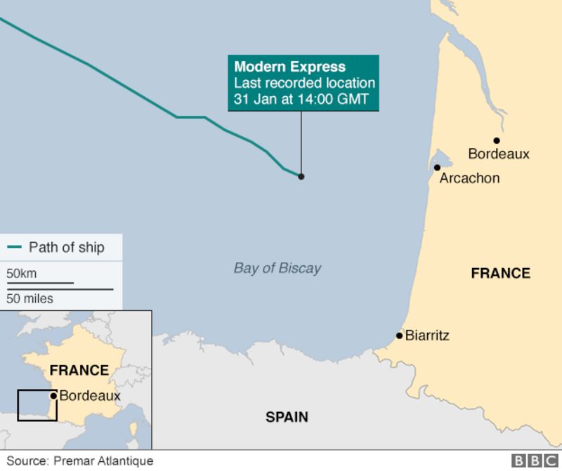 Modern Express ship 'successfully towed from French coast' - BBC News