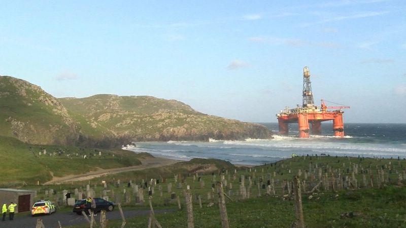 Drilling rig blown ashore in storms off Western Isles - BBC News
