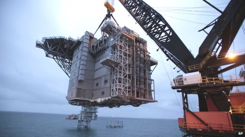 Giant platform sections installed at Clair oil field - BBC News