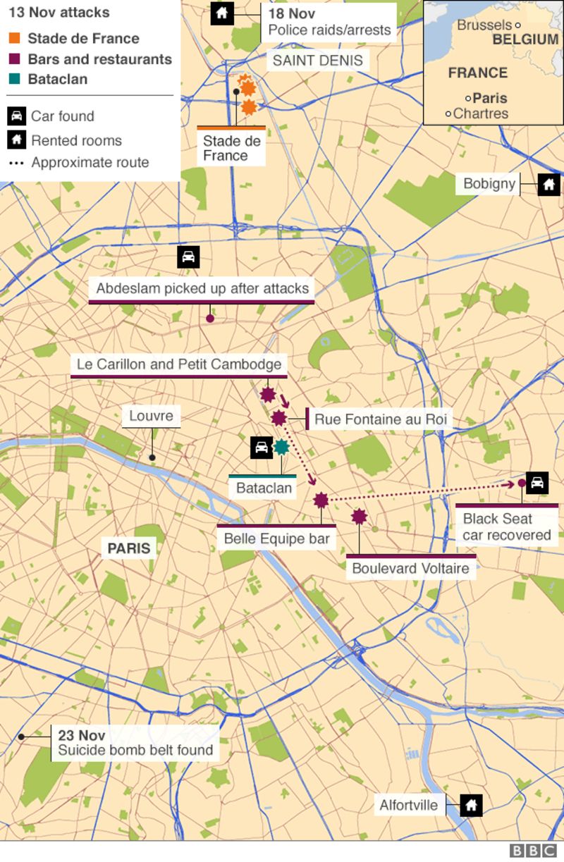 Paris attacks: 'Suicide bomb belt' dumped on street - BBC News