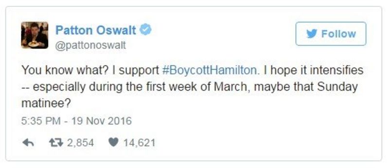 Trump locks horns with Hamilton musical cast over Pence booing - BBC News