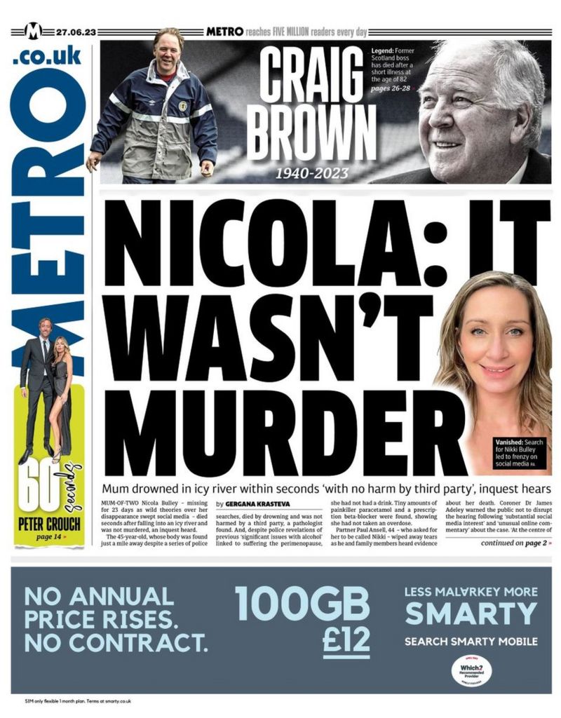 Scotland's papers: Football mourns Craig Brown and 'defiant' Putin ...