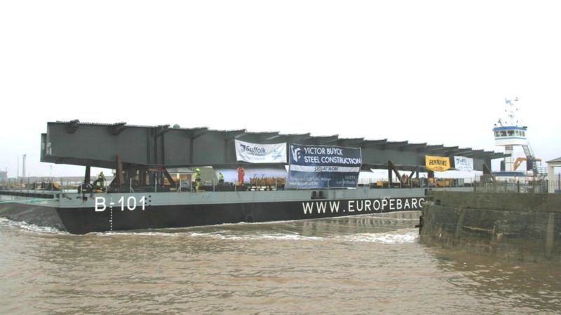 First piece of Lowestoft's Gull Wing Bridge being moved into place ...