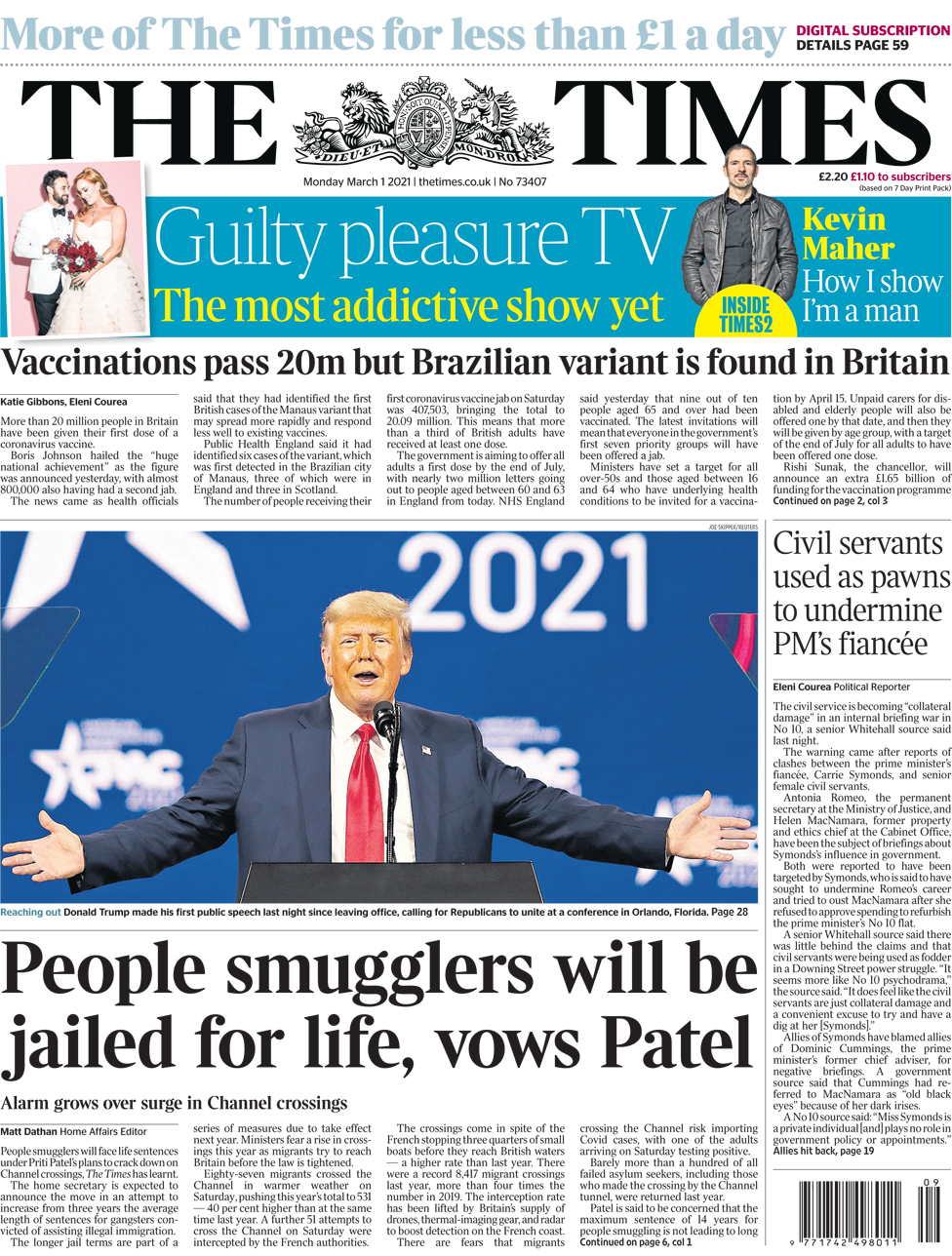 Newspaper headlines: 'Race to stop Brazil variant' and jabs pass 20m ...