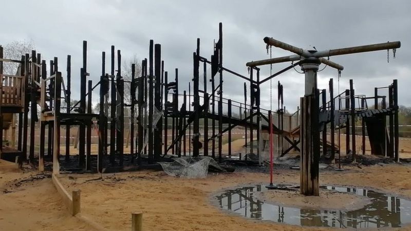 Adventure play park at Stanwick Lakes destroyed by fire - BBC News
