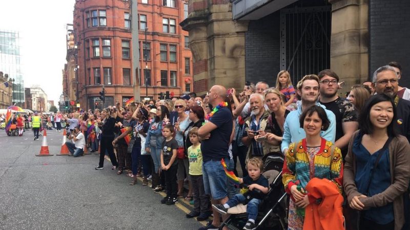 Manchester Pride: Thousands line streets for 'Graduation Parade' - BBC News