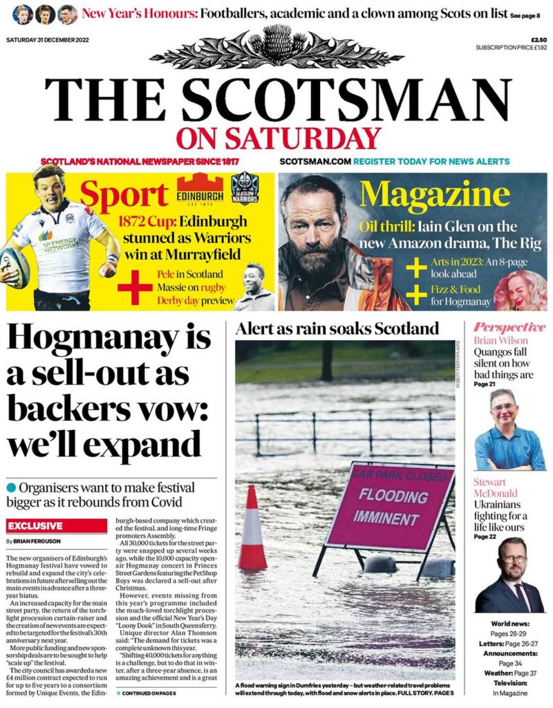 Scotland's papers: Flooding alert and China Covid tests - BBC News