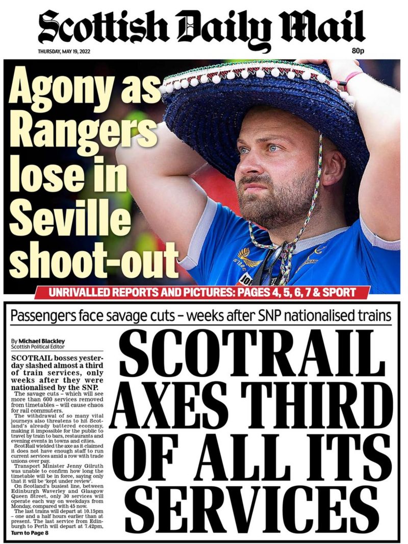 Scotland's papers: Rangers 'pain in Spain' and ScotRail 'cuts chaos ...