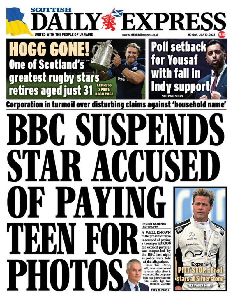 Scotland's papers: BBC suspends star and Yousaf poll 'setback' - BBC News