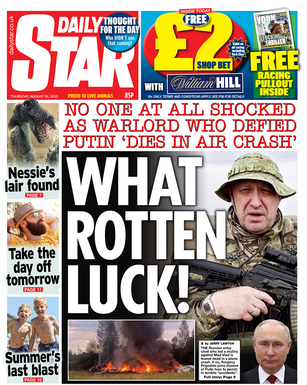 Newspaper headlines: 'Putin's revenge' and Prigozhin's death 'no ...