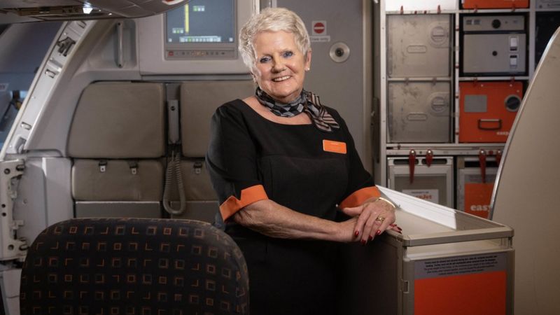 EasyJet flight attendant, 73, issue 'be brave' career advice - BBC News
