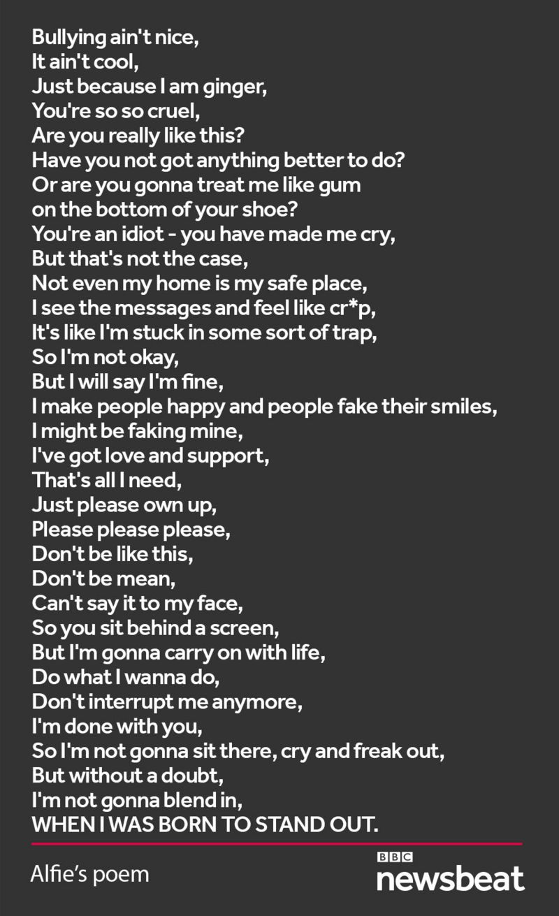 Ginger-haired boy writes poem to bullies who told him he should die ...