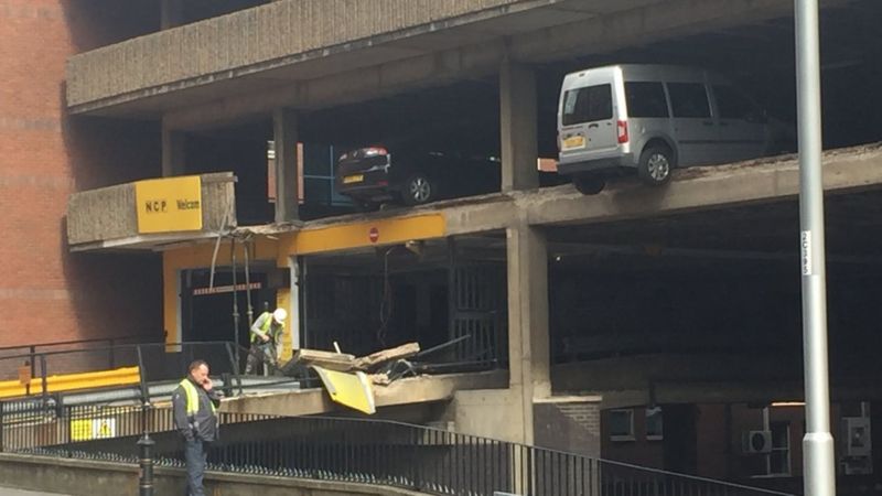 Vehicles left dangling as car park collapses in Nottingham - BBC News