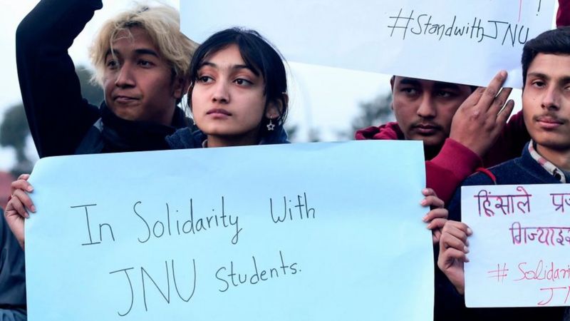 JNU: Students across India protest against campus attack - BBC News