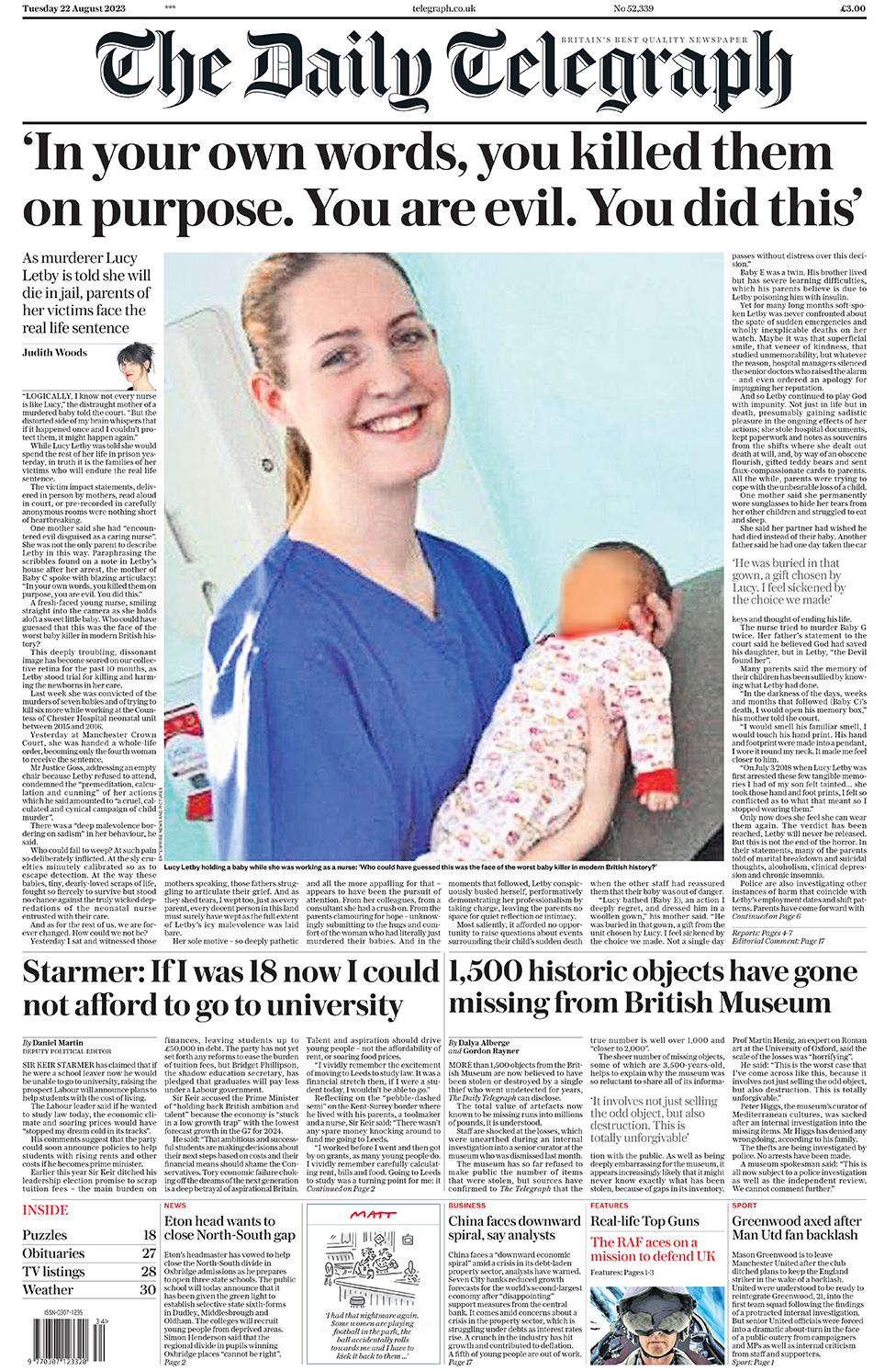 Newspaper headlines: Lucy Letby's 'final act of wickedness' - BBC News