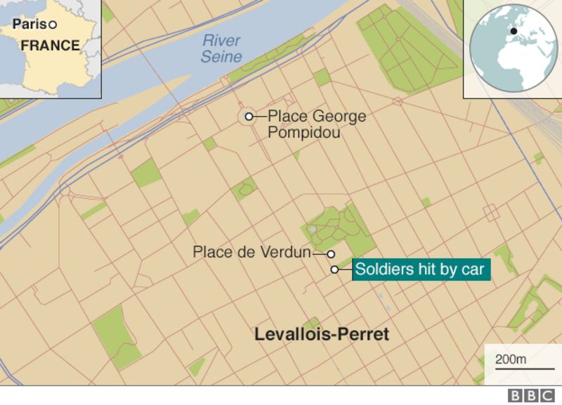 Paris attack: Man held after car rams into soldiers - BBC News