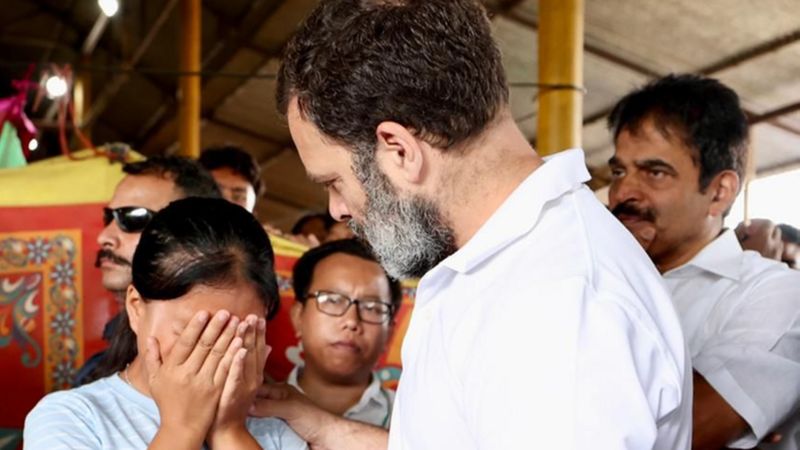 Rahul Gandhi: Congress leader meets victims of violence in Manipur - BBC News