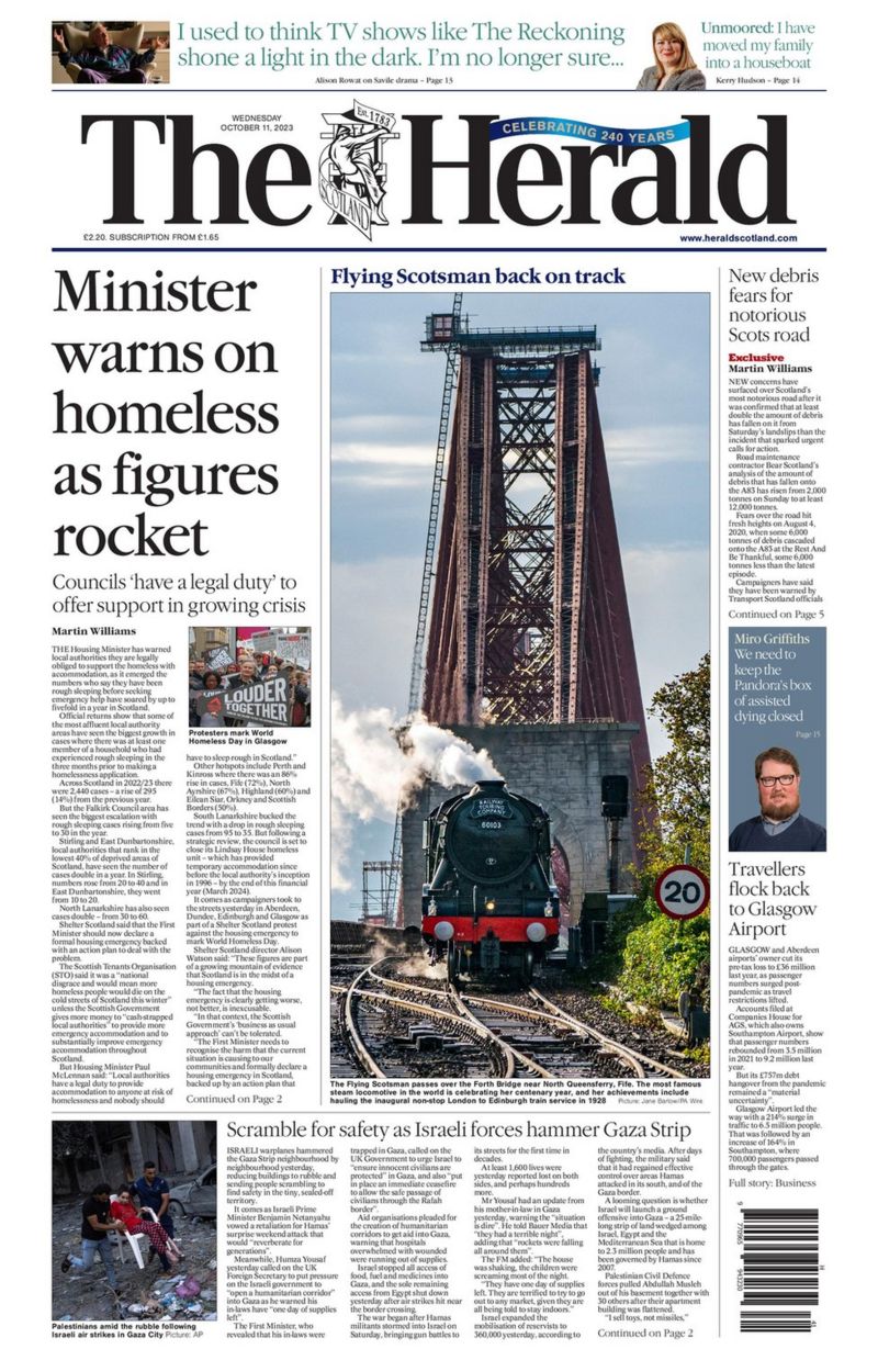 Scotland's papers: 'Massacre' of families and Holly Willoughby quits ...