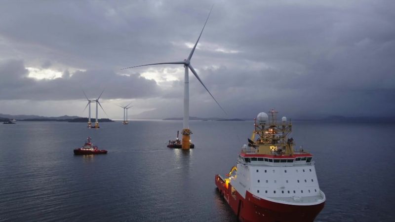 World's first floating wind farm emerges off coast of Scotland - BBC News