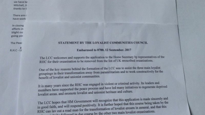 Loyalist Red Hand Commando applies to be legalised - BBC News