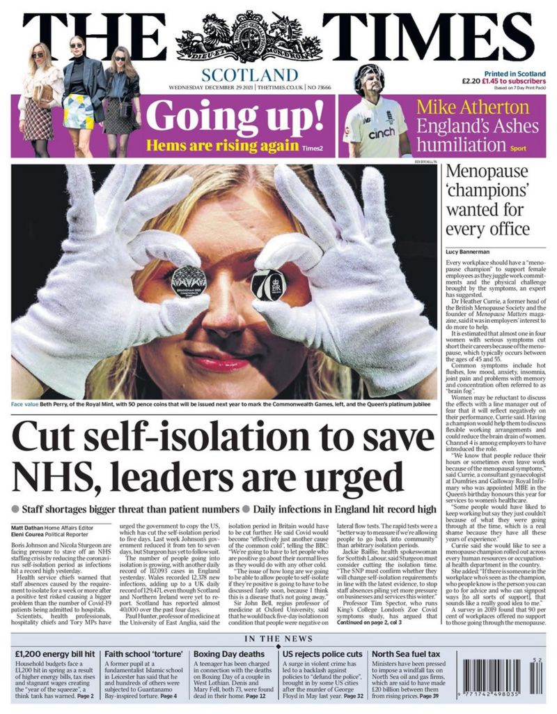 Scotland's papers: 'Cut isolation rules' and Omicron peak still to come ...