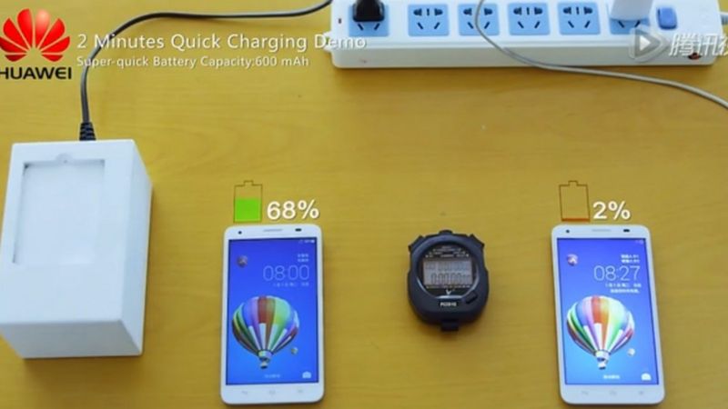 Huawei reveals quick-charge battery - BBC News