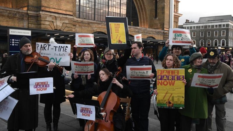 Protests against train fare rises held at more than 100 stations - BBC News