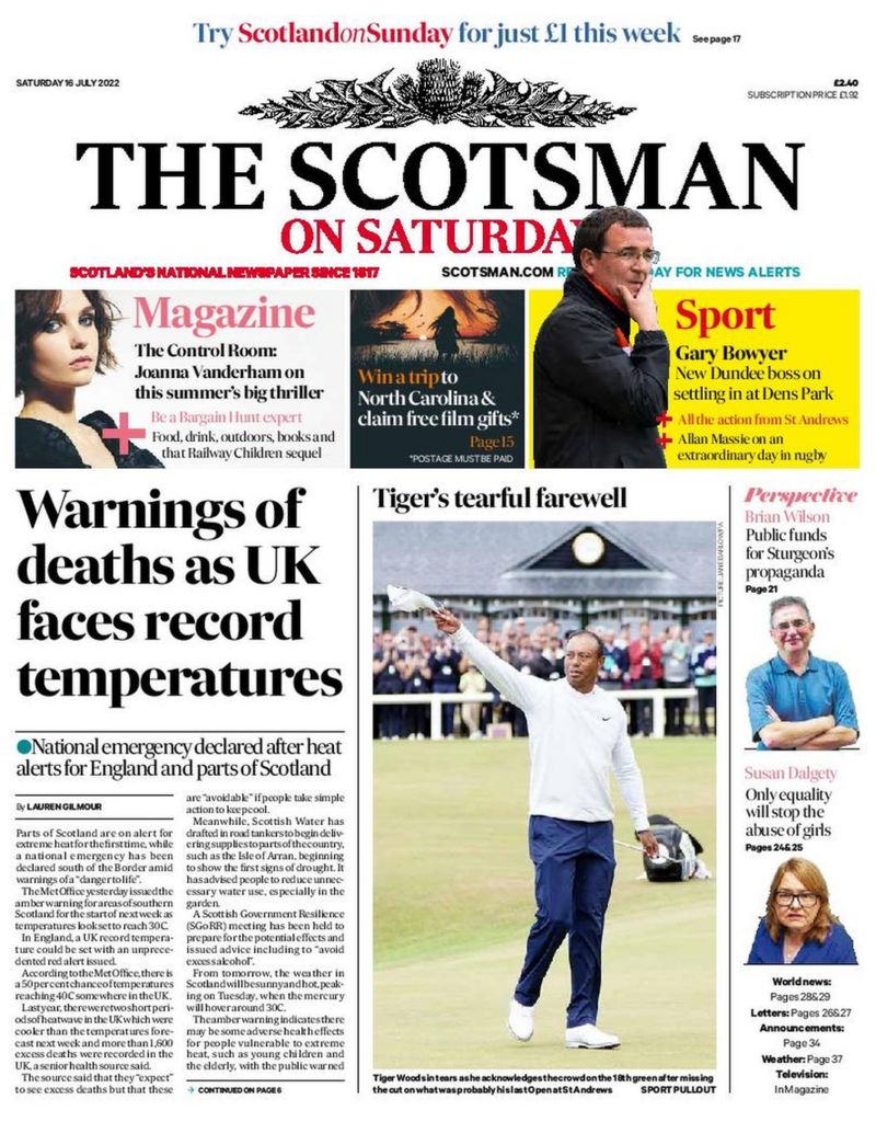 Scotland's papers: 'Taps aff' as Scotland faces extreme heat alert ...