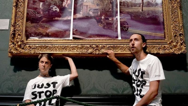 Climate protesters glue themselves to John Constable masterpiece - BBC News Climate protesters glue themselves to John Constable masterpiece - BBC News