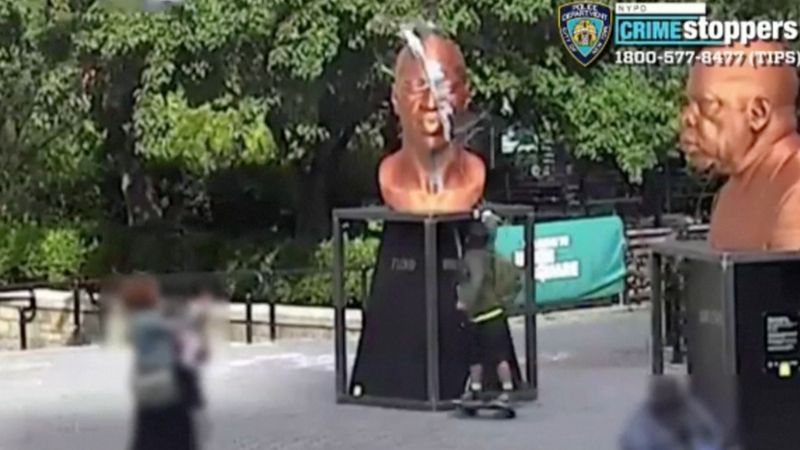 George Floyd sculpture in New York City defaced for a second time - BBC ...
