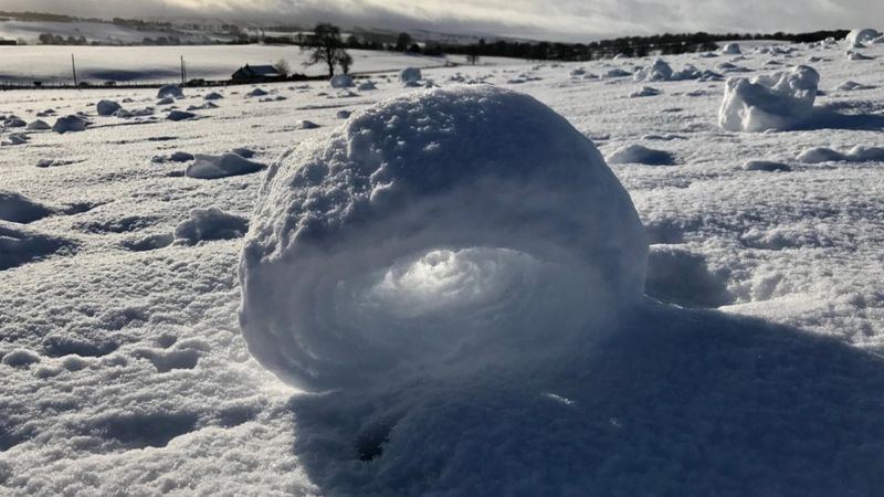 Rare snow rollers spotted in field near Marlborough - BBC News
