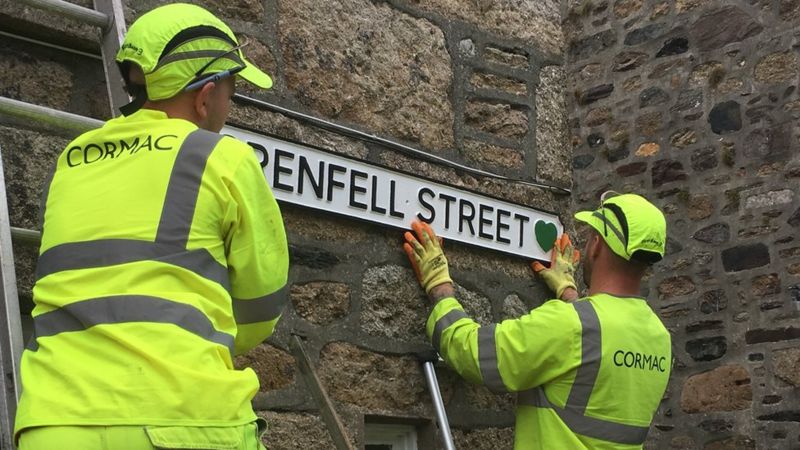 Grenfell green heart emblem features first on Cornish road sign - BBC News