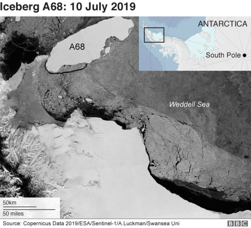 A68: World's biggest iceberg is on the move - BBC News