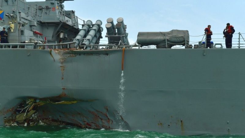 US Navy ship and oil tanker collide near Singapore - BBC News