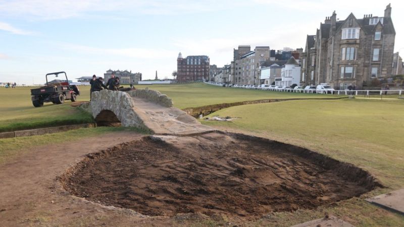 St Andrews Old Course bridge paving dug up after backlash - BBC News